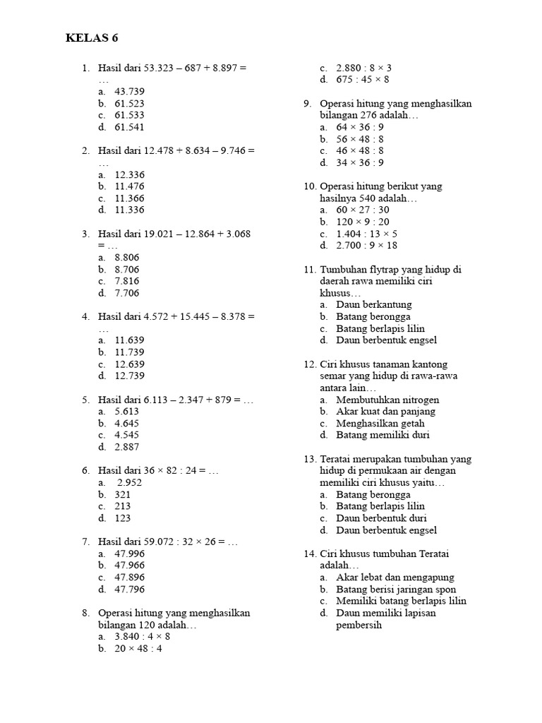 Kelas 6 - MTK Ipa 2 | PDF