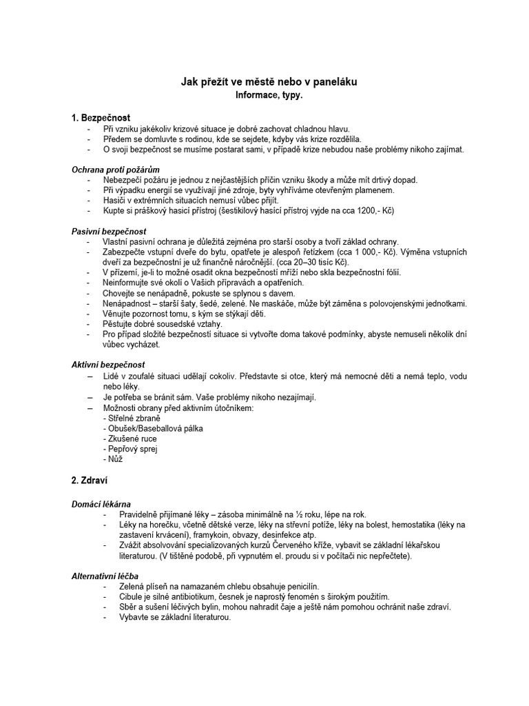 Jak Přežít Ve Městě Nebo V Paneláku - Typy, Rady - Dušek - Pojišťovat - CZ | PDF