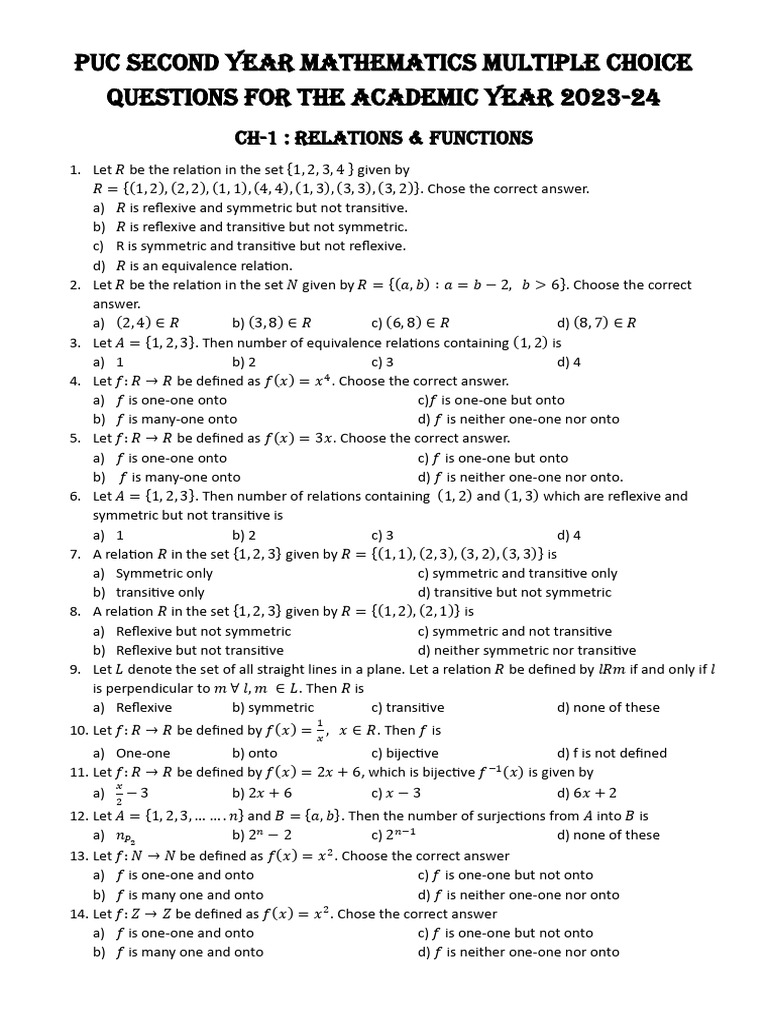 Mathematics MCQ & FIB 2nd PUC | PDF | Matrix (Mathematics ...