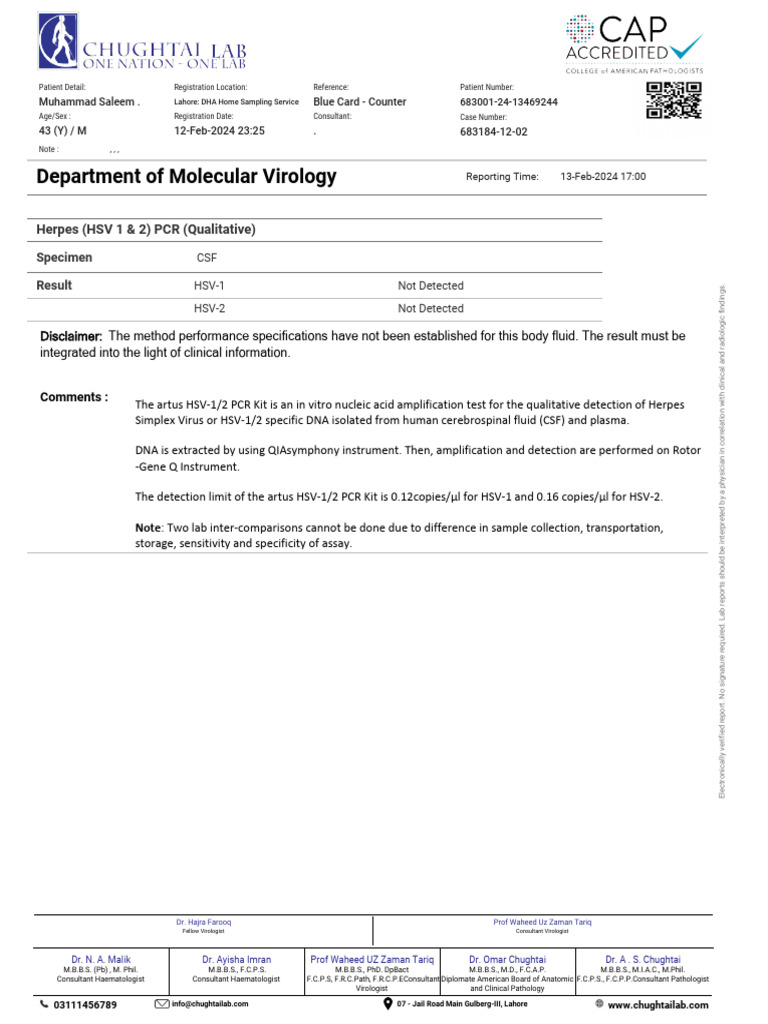 HSV PCR Test Report - CSF Analysis | PDF