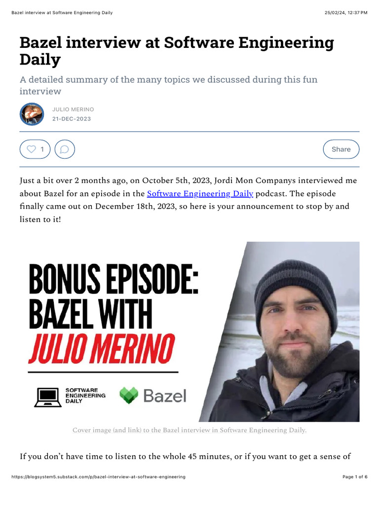 Bazel Interview at Software Engineering Daily | PDF