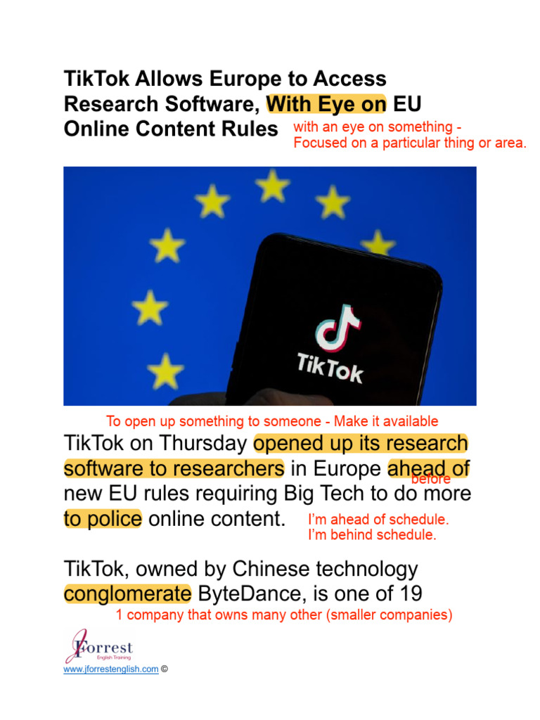 TikTok Allows Europe To Access Research Software Article Review by JForrest English | PDF ...