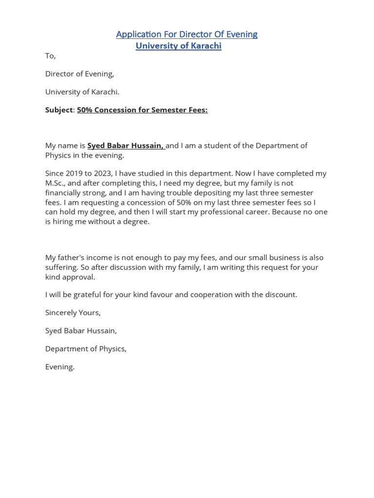 Application For Fee Concession | PDF | Career & Growth