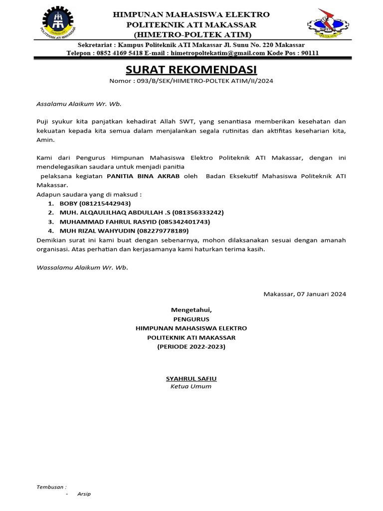 090 Surat Rekomendasi Panitia BINA AKRAB | PDF
