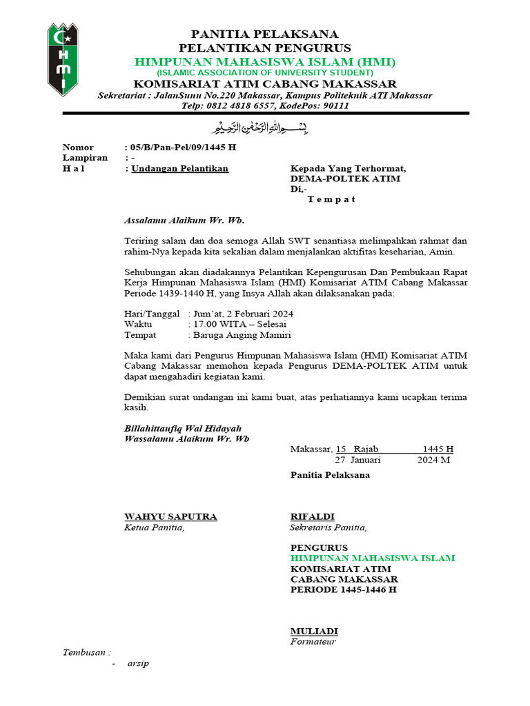 05 Undangan DEMA Panpel Pelantikan 2024 | PDF