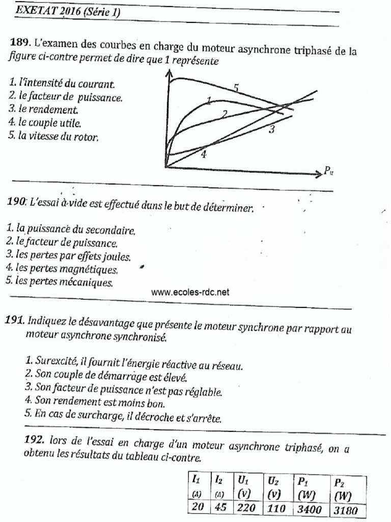 Items Exetat 2016 Technique Industrielle Option Electricité | PDF