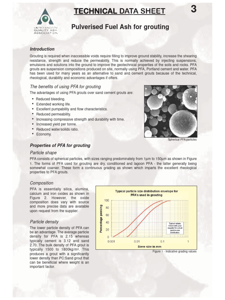 TECHNICAL DATA SHEET - Pulverised Fuel Ash For Grouting | PDF