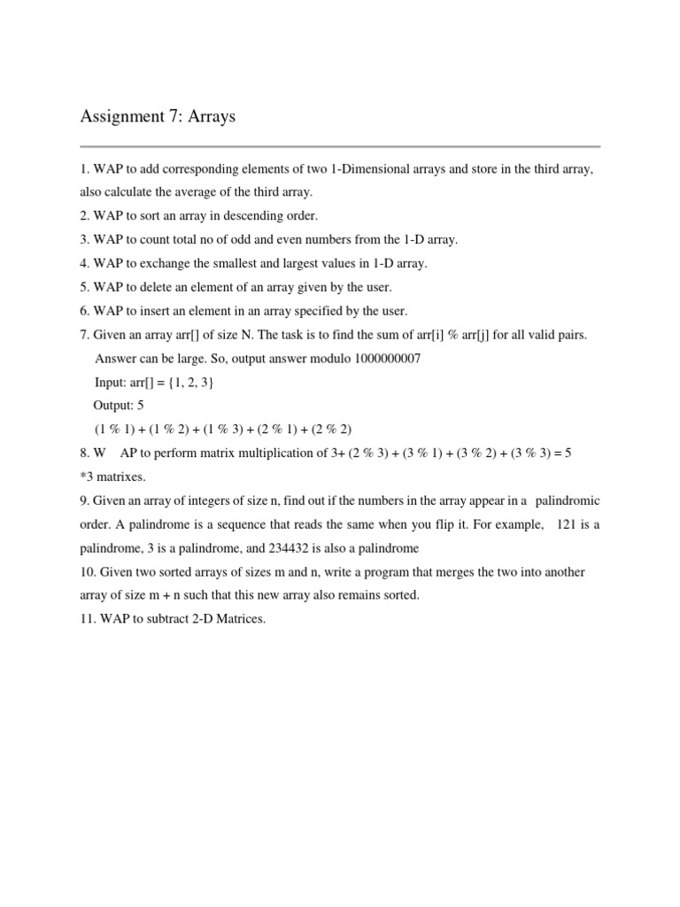Assignment 7 - Arrays | PDF Assignment 7 - Arrays | PDF