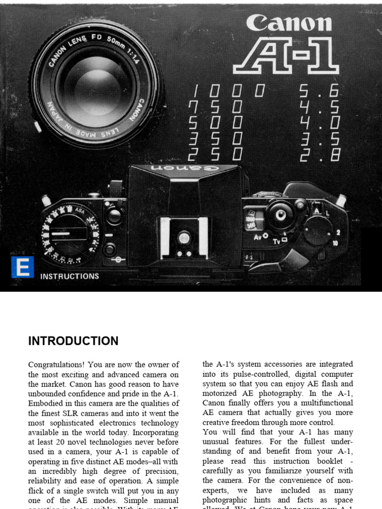 Canon A-1, Camera Owners Manual (1978) | PDF