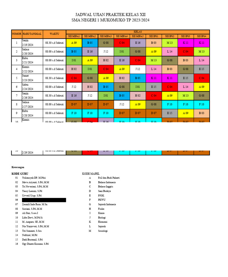 Jadwal Ujian Praktek 2024 | PDF