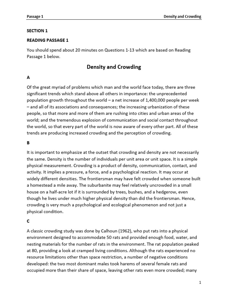 50 Passage 1 - Density and Crowding Q1-13 | PDF | Prison | Human