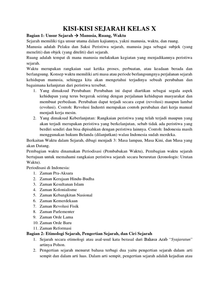 Kisi Kisi Sejarah Indonesia Kelas X | PDF