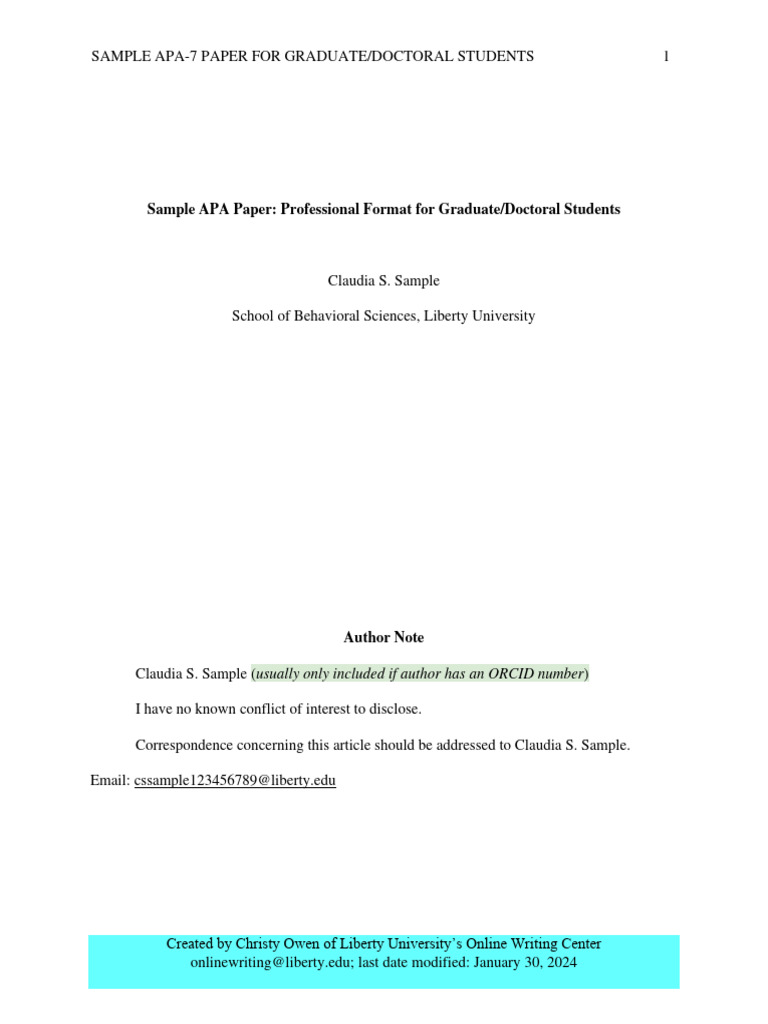 Sample Paper APA 7th Professional Version 06172020 | PDF | Citation ...