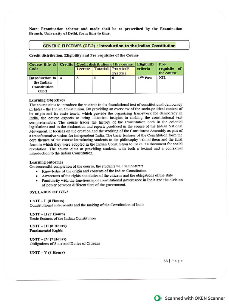 GE (Pol Sci) Introduction To The Indian Constitution 1st Semester | PDF