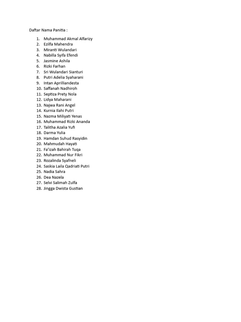 Daftar Nama Panitia Acara | PDF