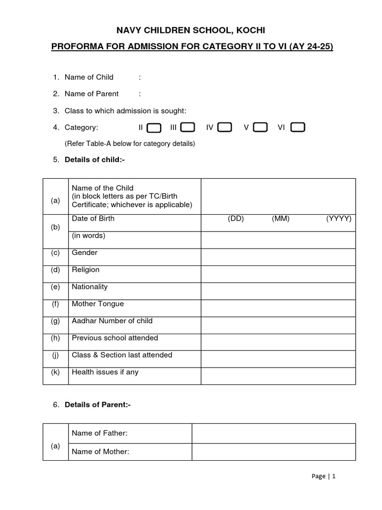 Proforma Admission II VI | PDF | Government | National Security