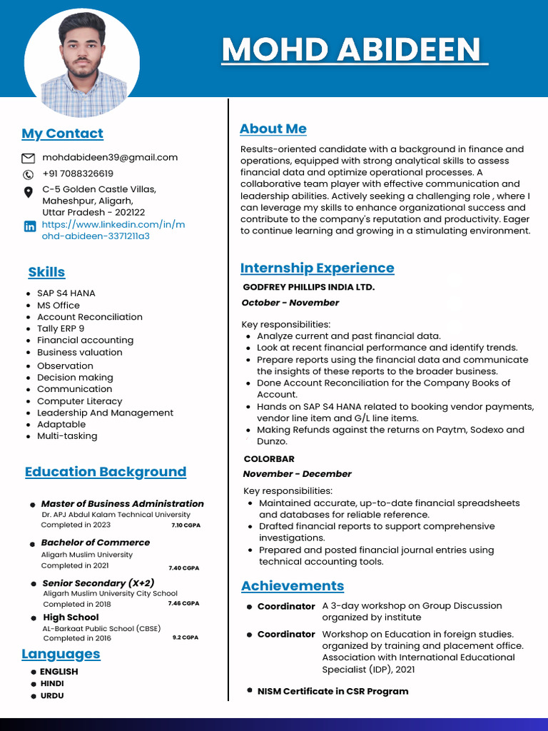 Mohd Abideen Resume | PDF | Business