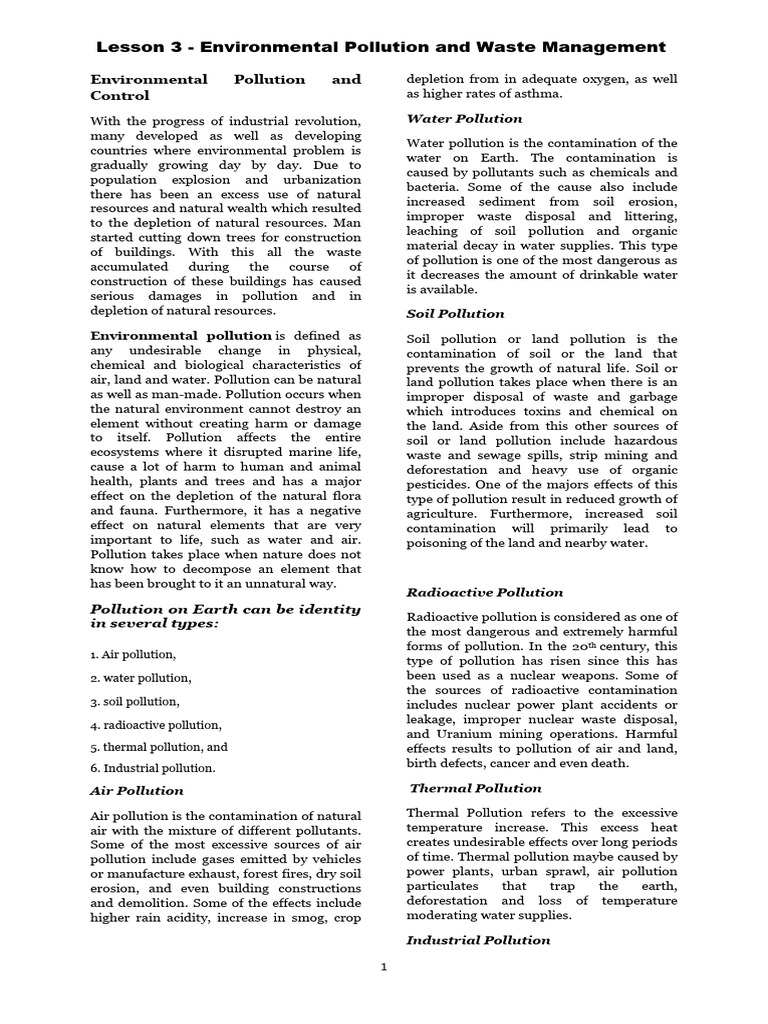 Lesson4 Environmental Pollution and Control | PDF | Waste | Pollution