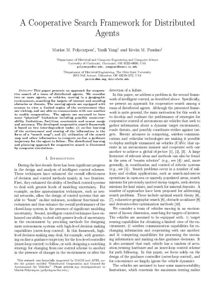2001 - A Cooperative Search Framework For Distributed Agents | PDF ...