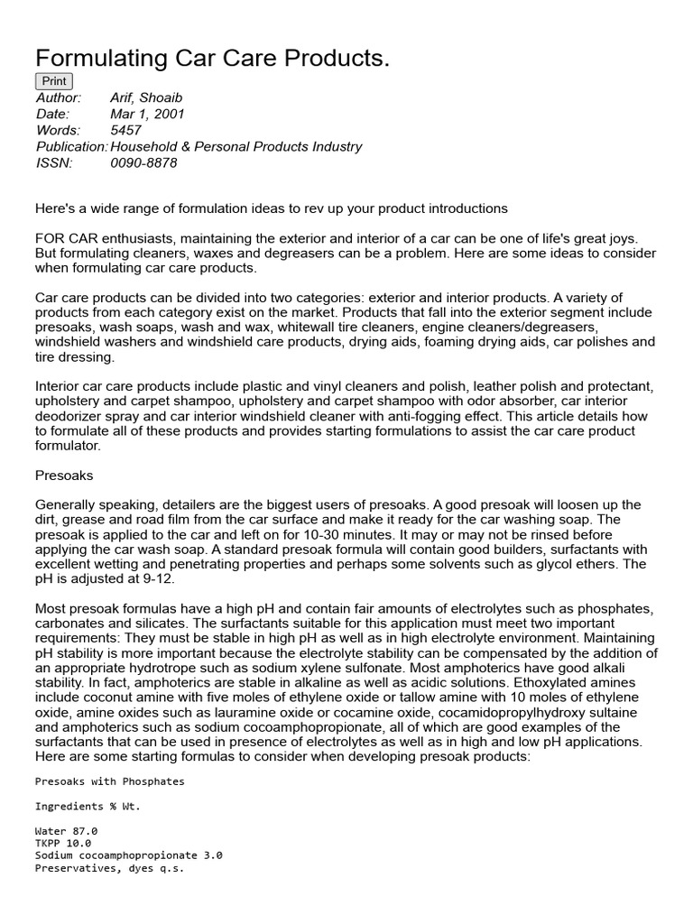 Formulating Car Care Products | PDF | Surfactant | Shampoo