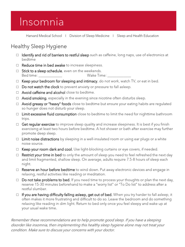 Healthy Sleep Hygiene | Download Free PDF | Sleep | Insomnia