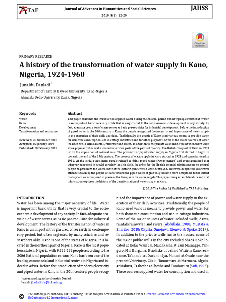 Water Supply Transformation in Kano | PDF | Nigeria | Colonialism
