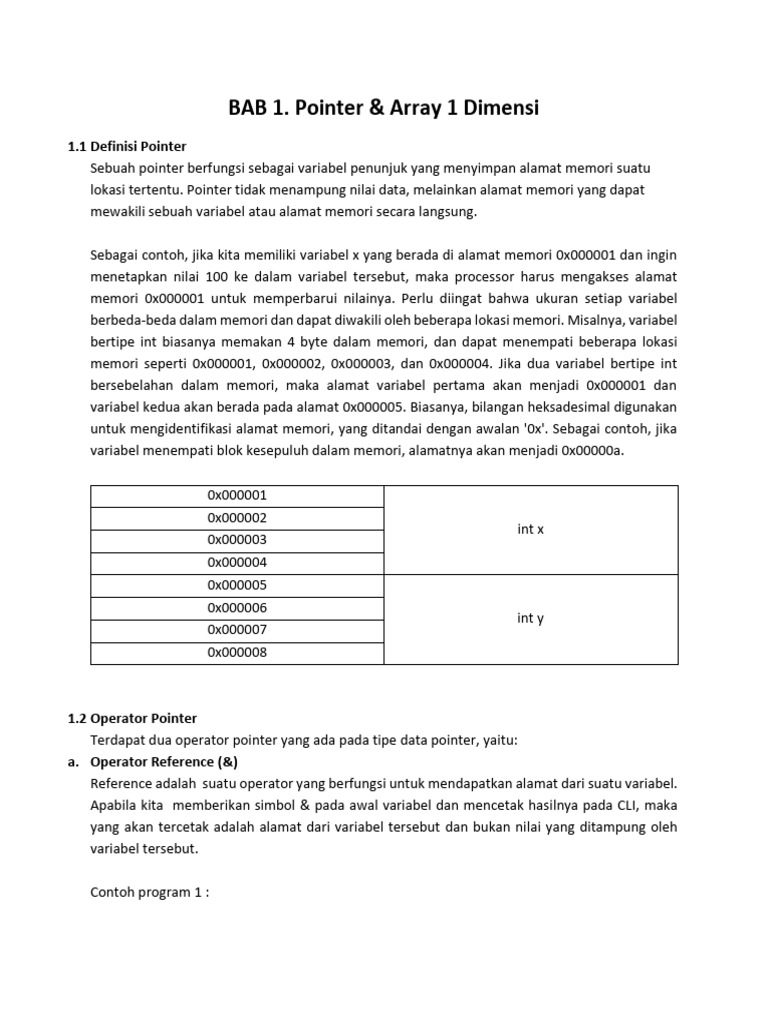 Pointer Dan Array 1 Dimensi | PDF