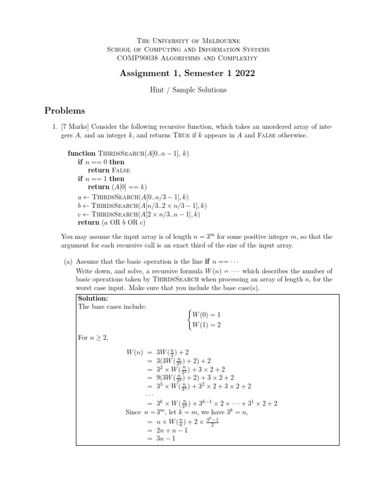 COMP90038 2022S1 A1 Solutions | PDF | Computer Science | Theoretical Computer Science