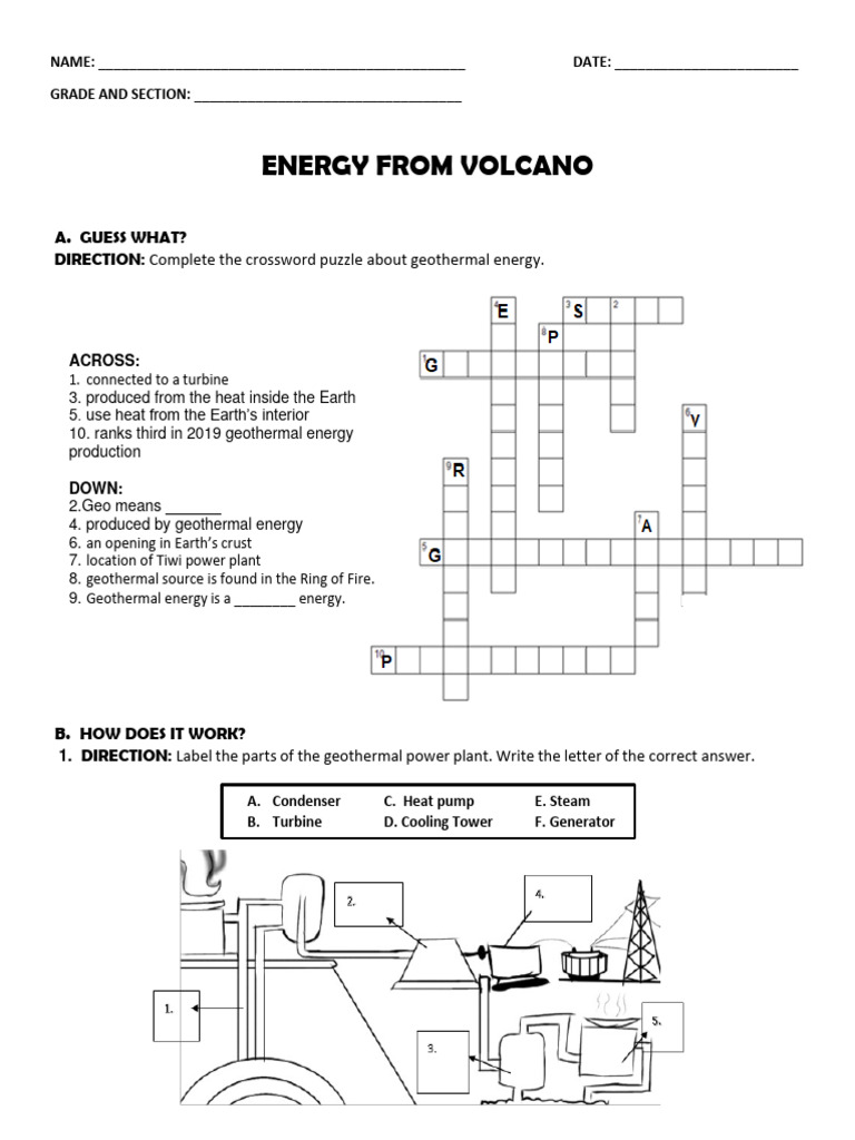 Geothermal Energy Crossword Activity | PDF | Technology & Engineering