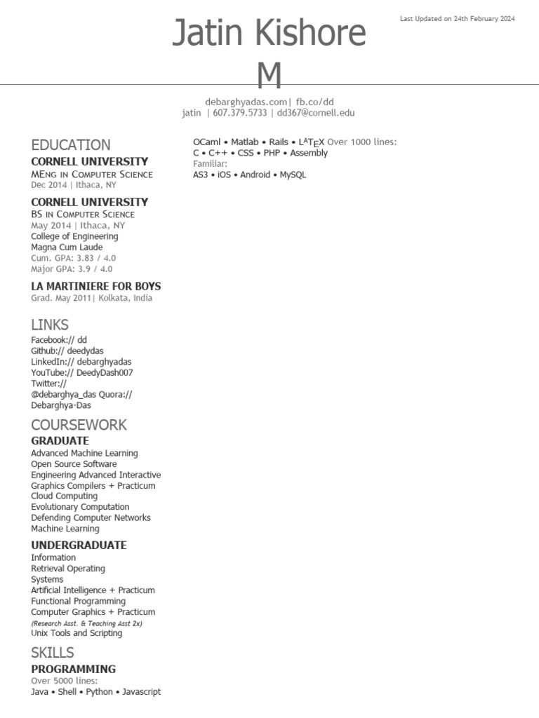 Deedy CV | PDF | Computer Engineering | Computer Programming