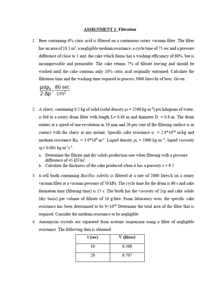 BT5041-2024-Assignment 1 - Filtration | PDF | Filtration | Pressure