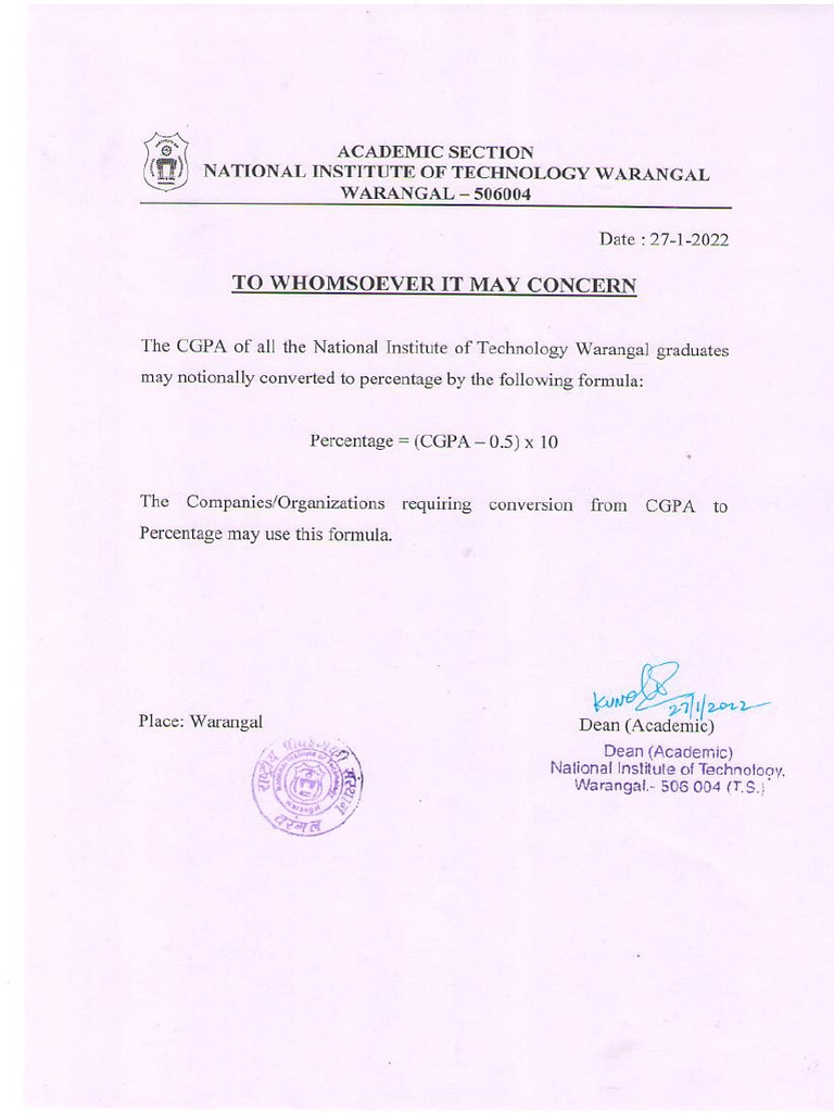 Cgpa Conversion To Percentage | PDF