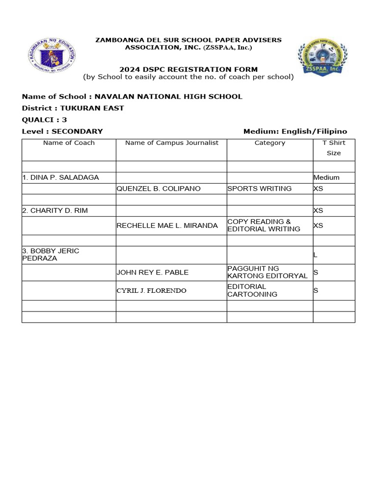 Navalan NHS Zspaa 2024 DSPC Reg. Form | PDF