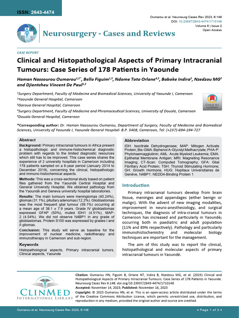 Neurosurgery Cases and Reviews NCR 6 148 | PDF | Glioma | Brain Tumor
