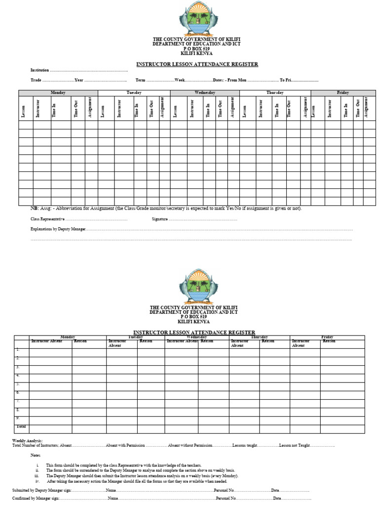 Lesson Attendance | PDF