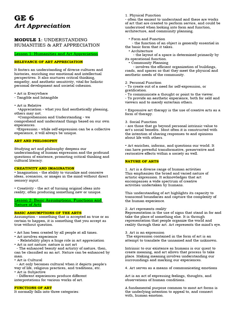 GE 6 Art Appreciation Reviewer Module 1 and 2 | PDF | Composition (Visual Arts) | Paintings