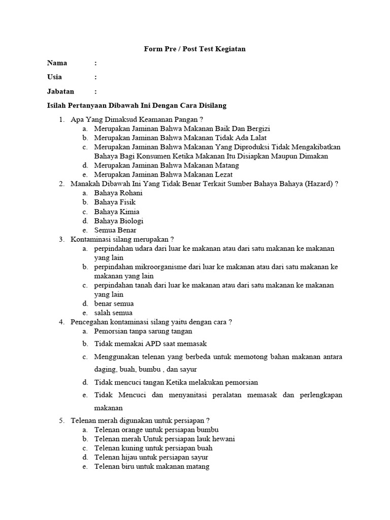 Form Pre Dan Post Test PPP | PDF