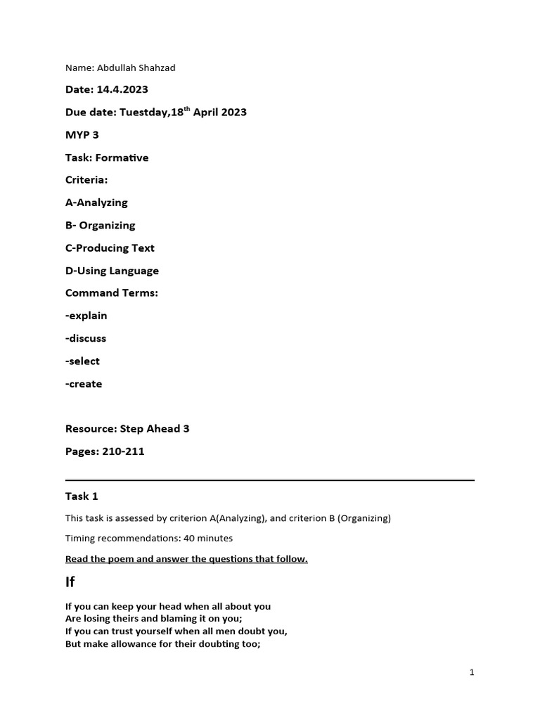 Abdullah Shahzad MYP - 3 - Unit - 3 - Formative - Task - Poetry ...