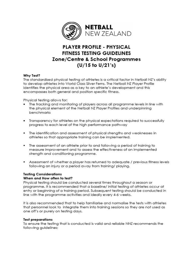 NNZ Zone Physical Testing Guidelines PDF Foot Physical Fitness