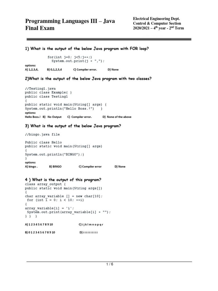 Java Final Exam Questions and Answers | PDF | Computer Engineering | Computer Science
