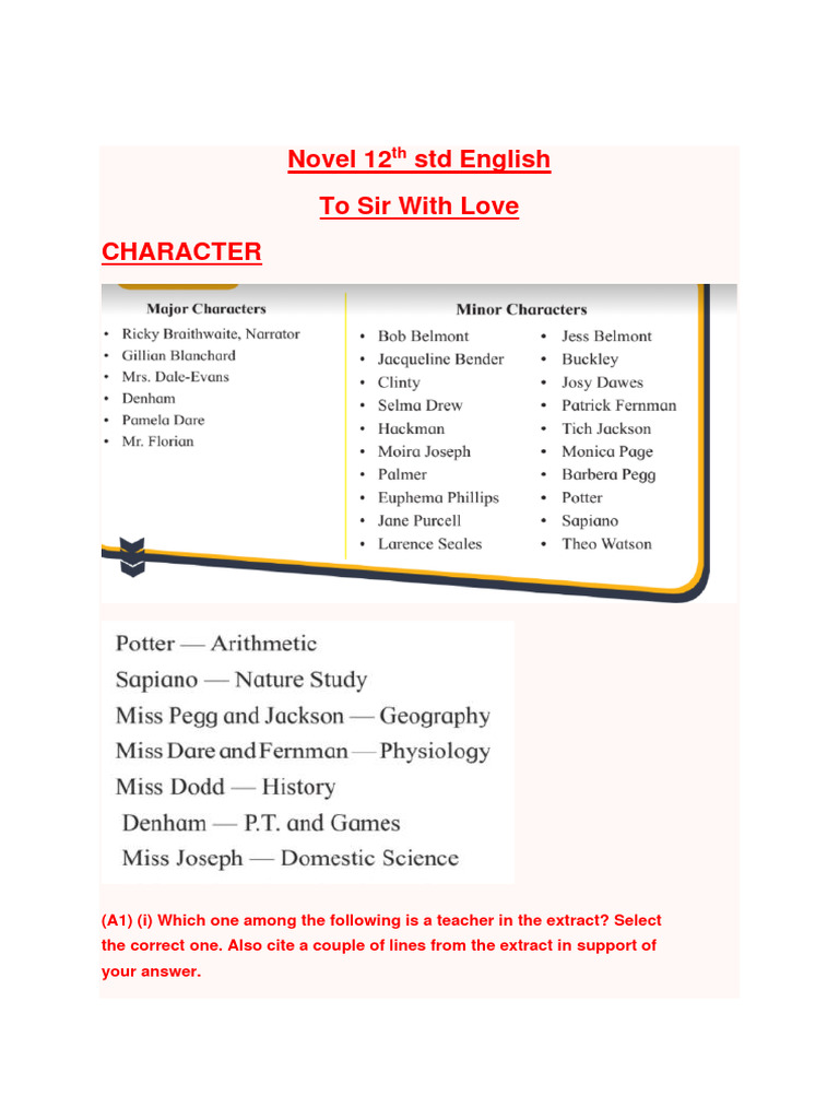 "Character Analysis: 'To Sir With Love'" | PDF | Anxiety