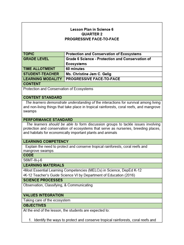 Ecosystem Protection Lesson Plan | PDF | Mangrove | Habitat Destruction