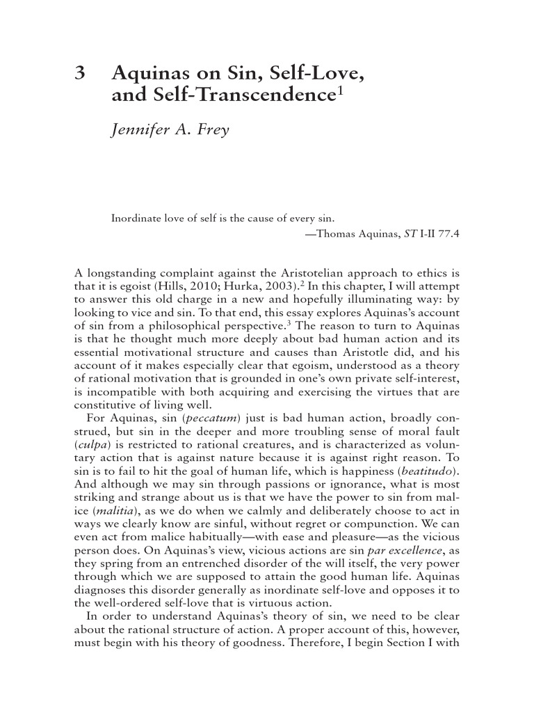Aquinas On Sin, Self - Love, and Self - Transcendence | PDF | Thomas Aquinas | Reason