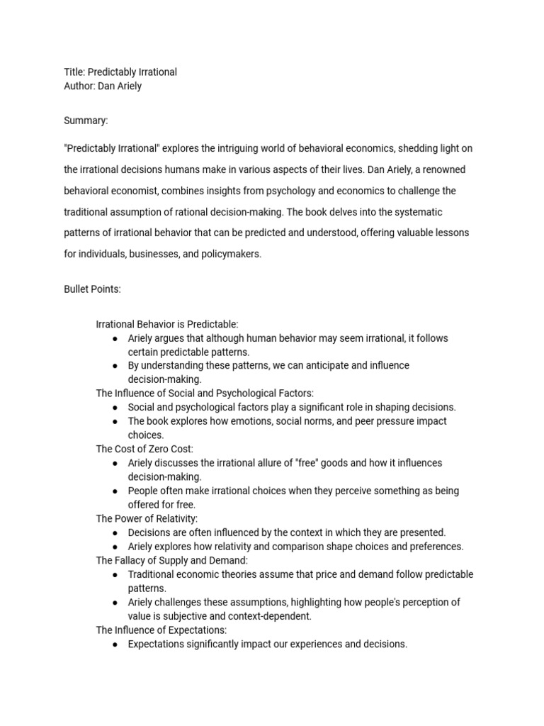 Predictably Irrational Book Summary | PDF