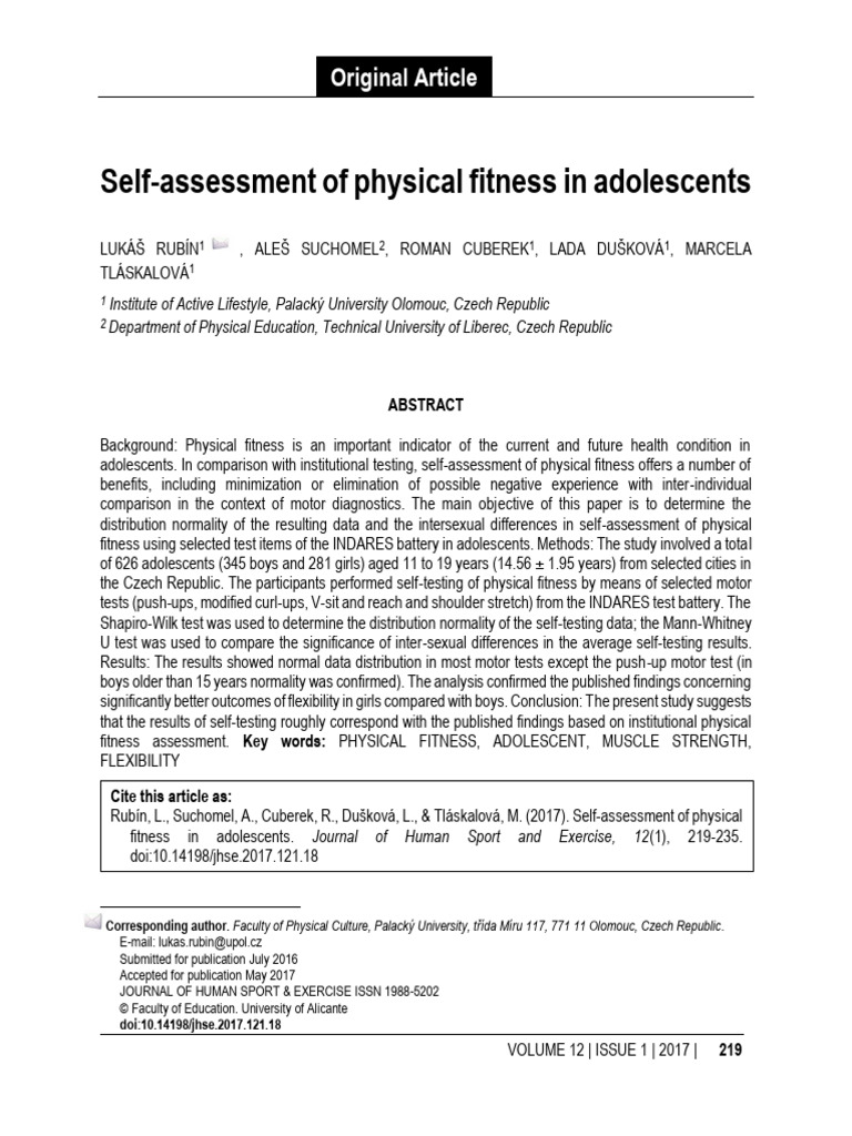Adolescent Physical Fitness Self-Assessment | PDF | Physical Fitness ...