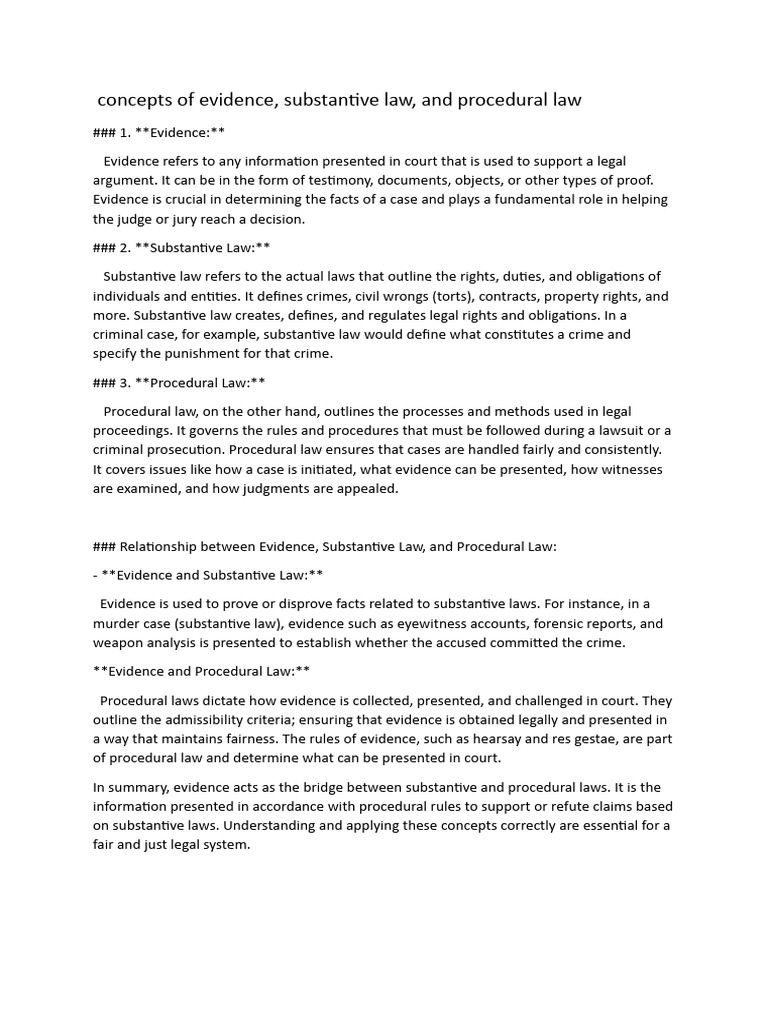 Concepts of Evidence, Substantive Law, and Procedural Law | PDF ...