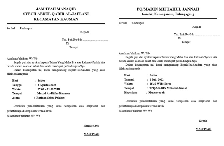 Undangan Jami'yah Manaqib | PDF
