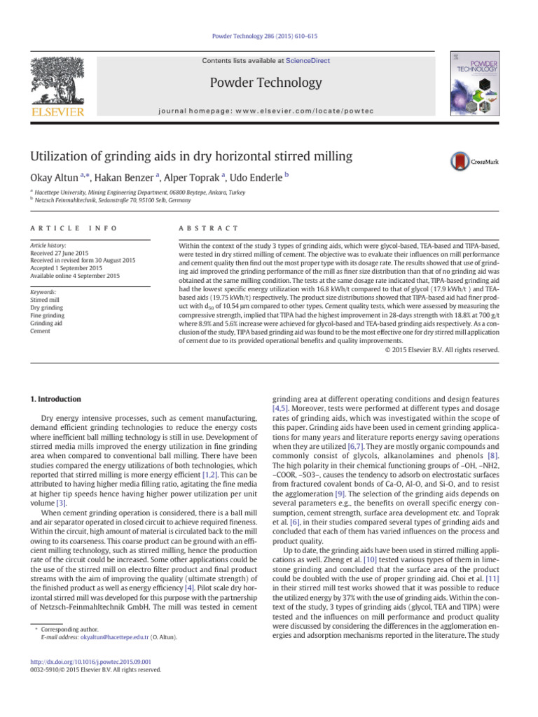 Optimal Grinding Aids for Cement | PDF | Mill (Grinding) | Industrial ...