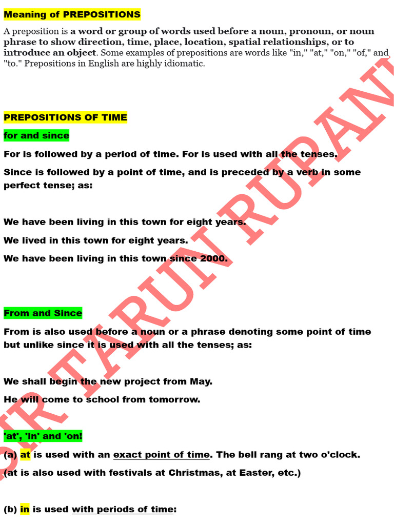 Meaning of PREPOSITIONS | PDF | Preposition And Postposition | Language ...