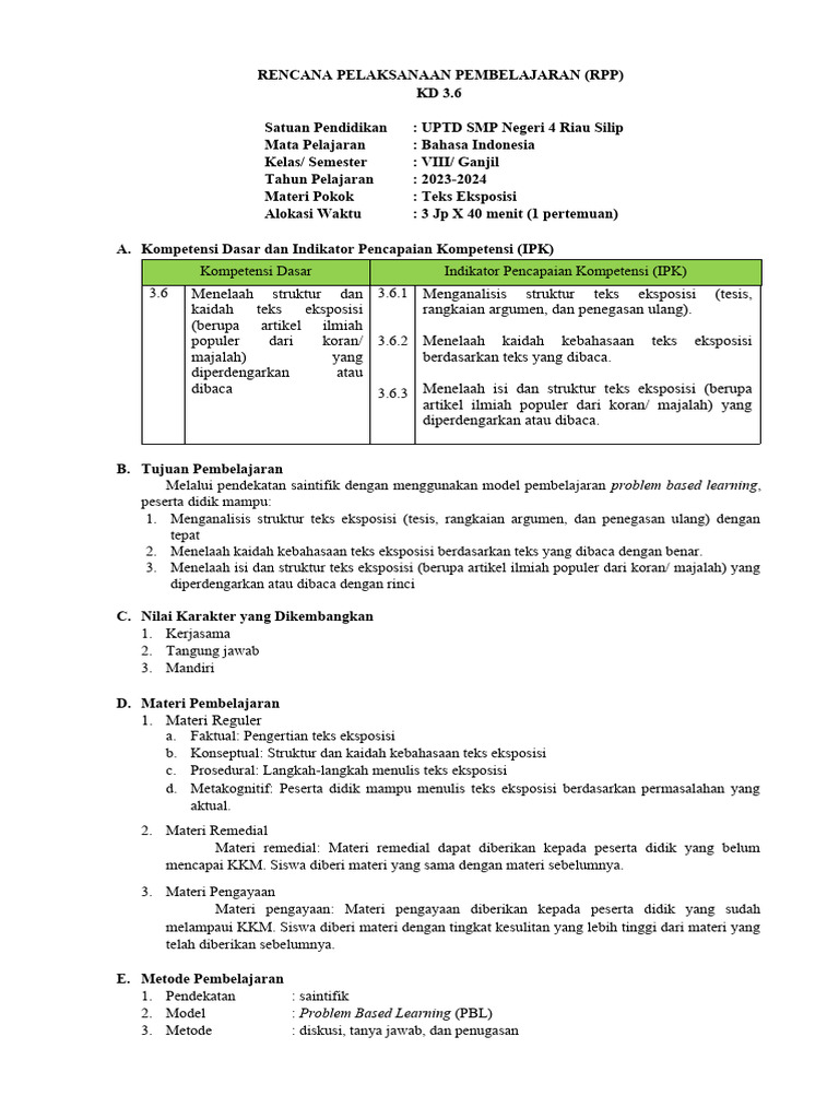 RPP KD 3.6 Fix | PDF